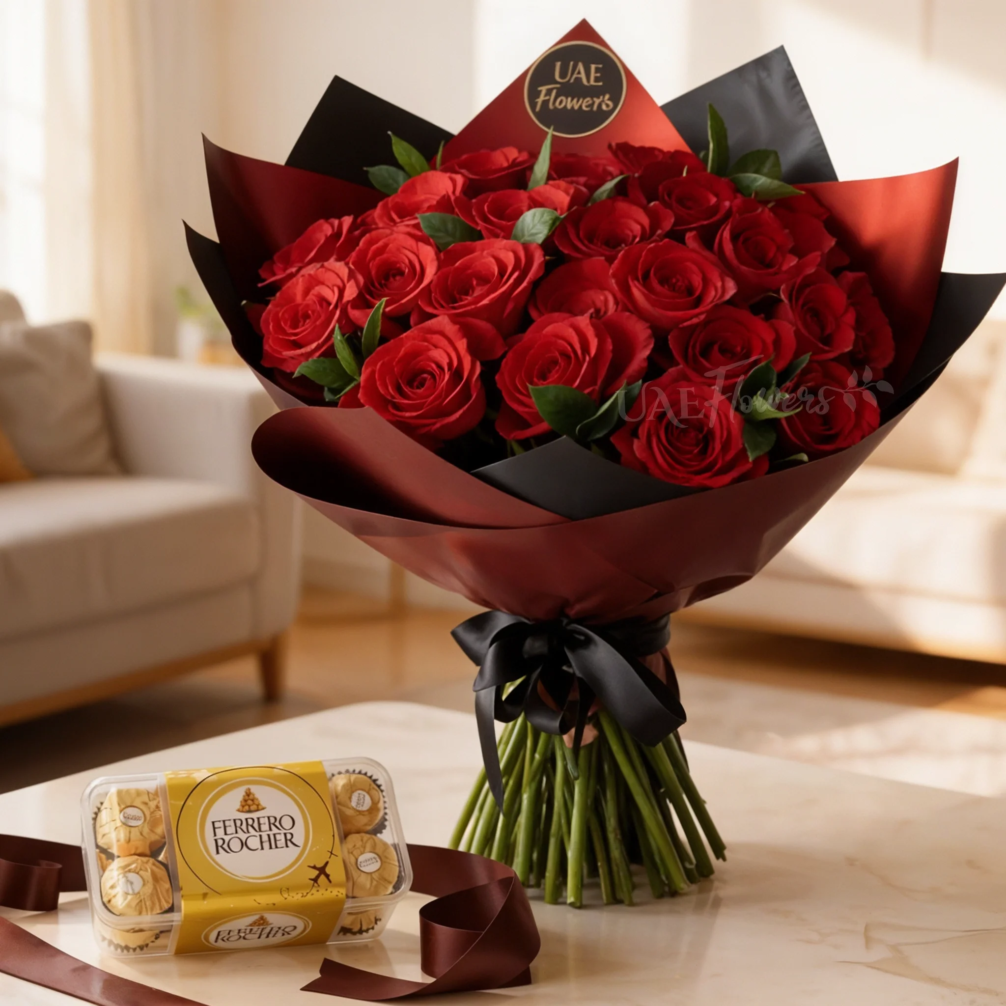 Order 20 Red Roses Handtied with Ferrero Rocher Online