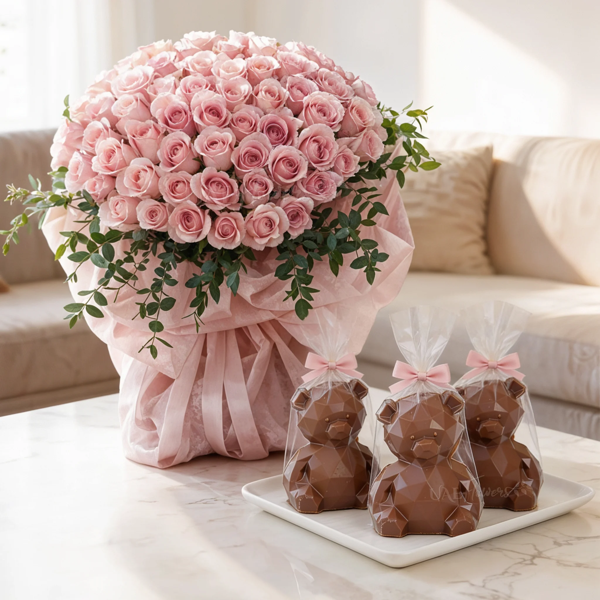 Pure Romance – Pink Roses & Chocolate Teddies