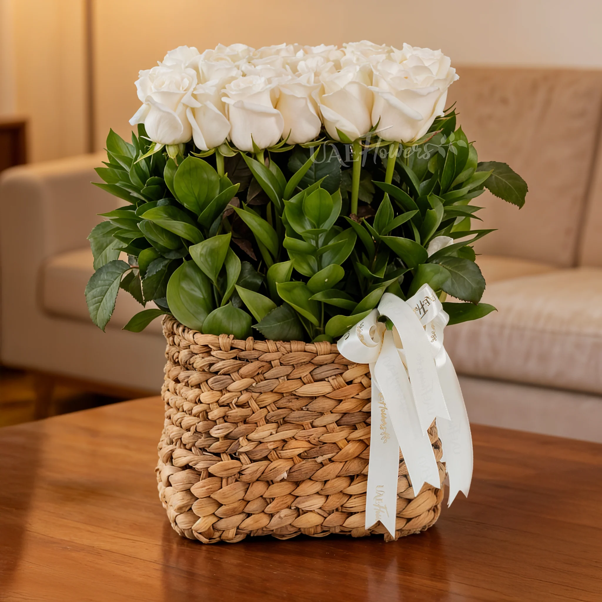 18 White Roses in a Square Basket | Elegant Floral Gift