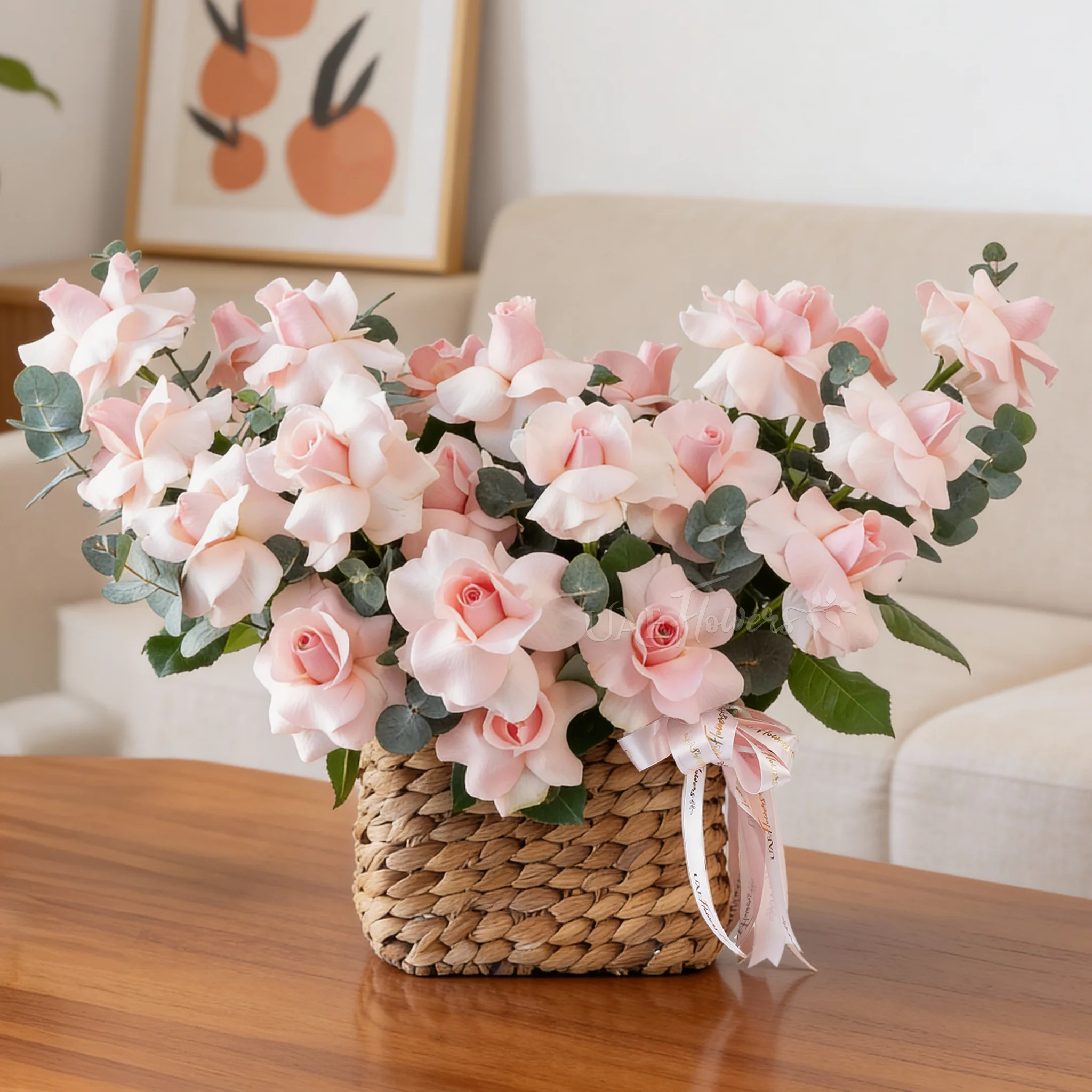 40 Pink Roses in a Square Basket | Elegant Floral Gift